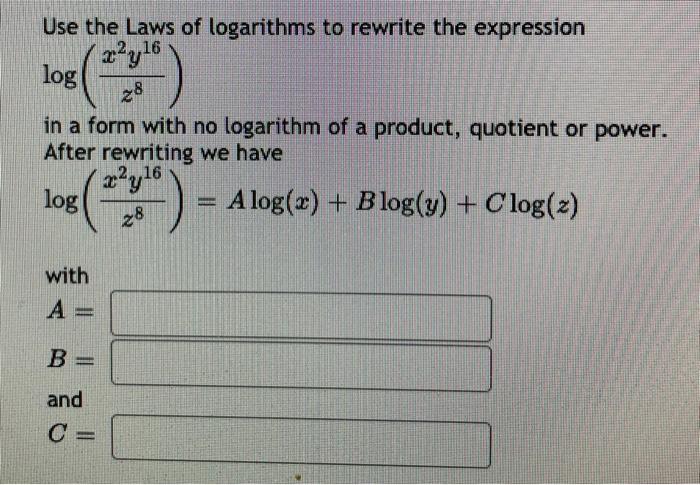 Solved 28 Use the Laws of logarithms to rewrite the | Chegg.com