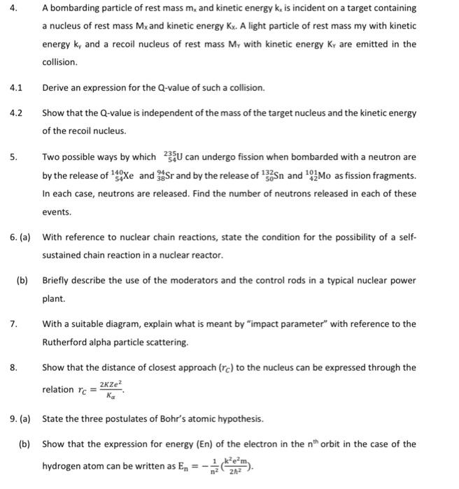 Solved A bombarding particle of rest mass m and kinetic | Chegg.com