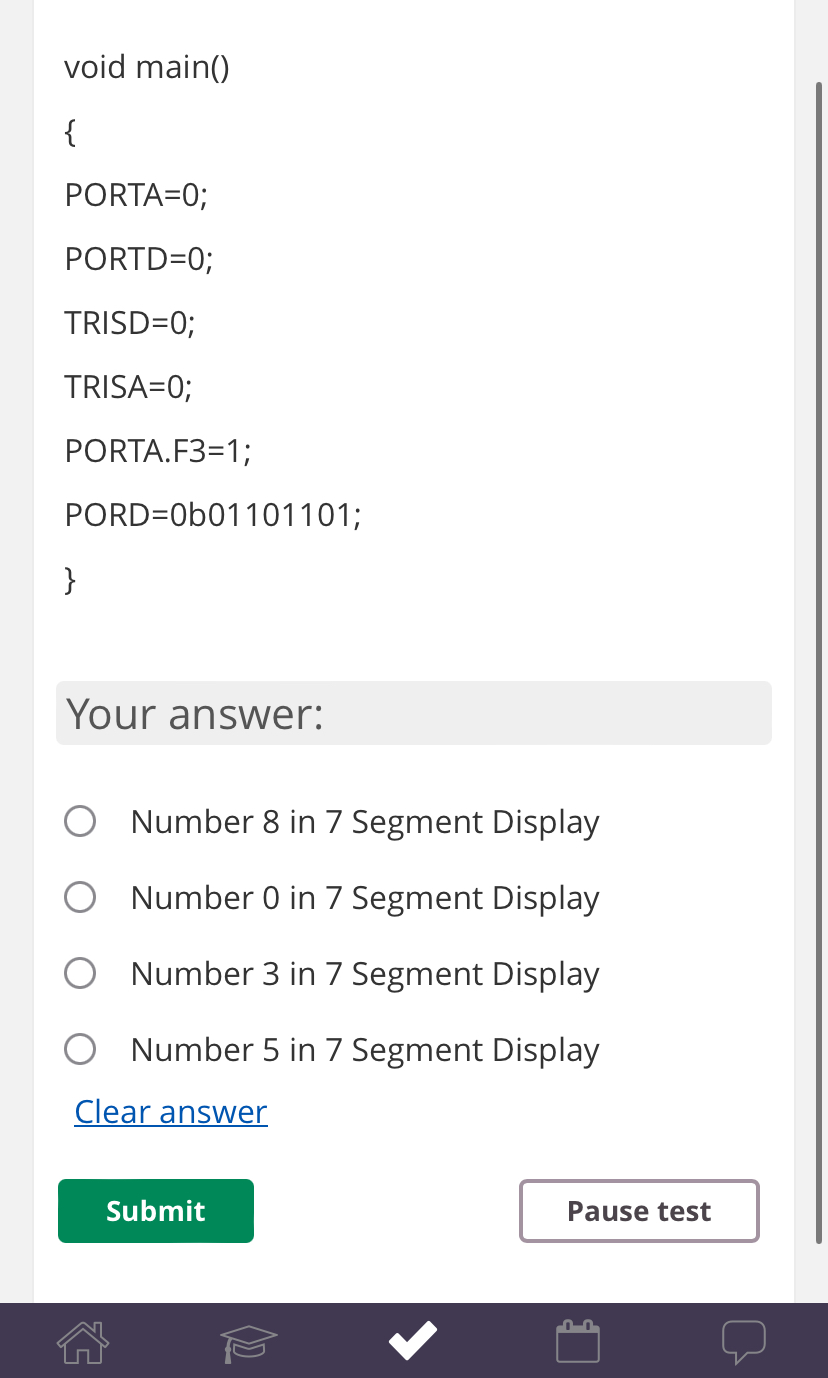 Solved Your answer:Number 8 ﻿in 7 ﻿Segment DisplayNumber 0 | Chegg.com