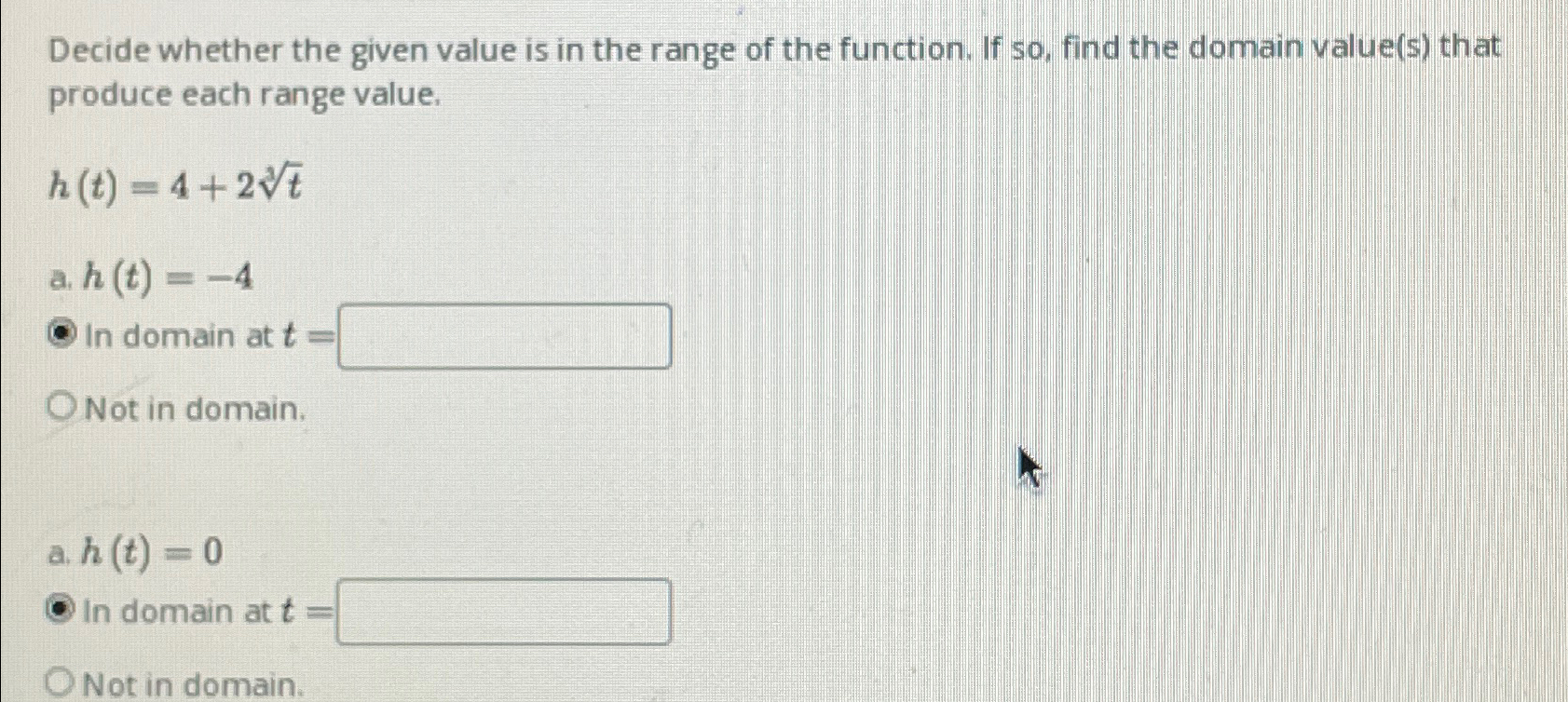 Solved Decide whether the given value is in the range of the | Chegg.com