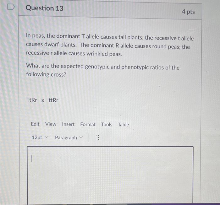 Solved In peas, the dominant T allele causes tall plants; | Chegg.com