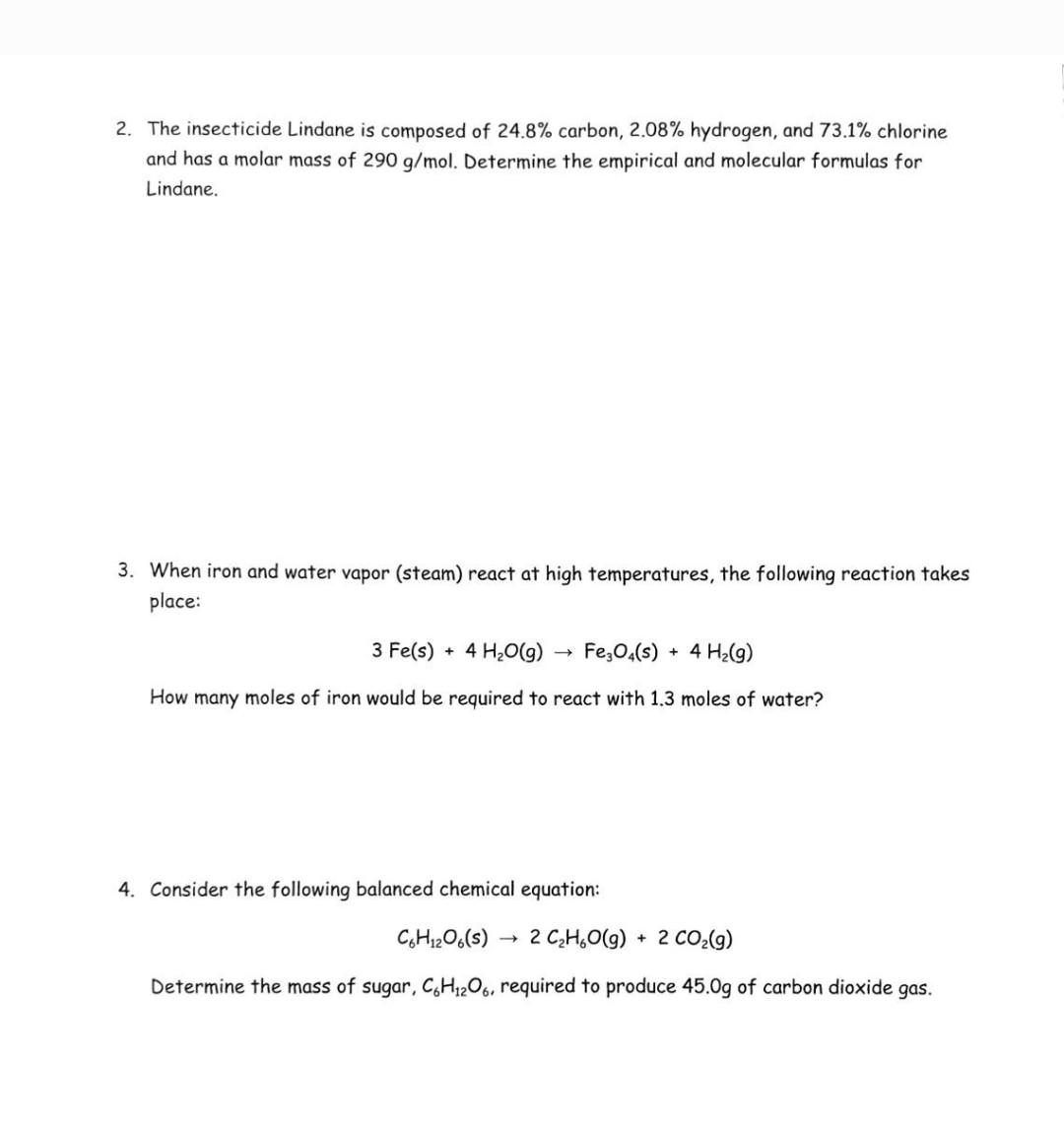 Solved 2. The insecticide Lindane is composed of 24.8% | Chegg.com