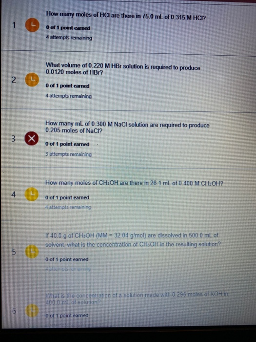 Solved How many moles of HCl are there in 75,0 mL of 0315 M | Chegg.com