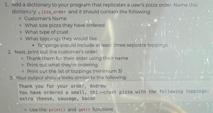 Solved 1. Add a dictionary to your program that replicates a | Chegg.com