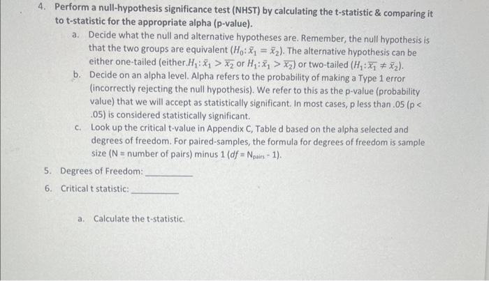 4. Perform a null-hypothesis significance test (NHST) | Chegg.com