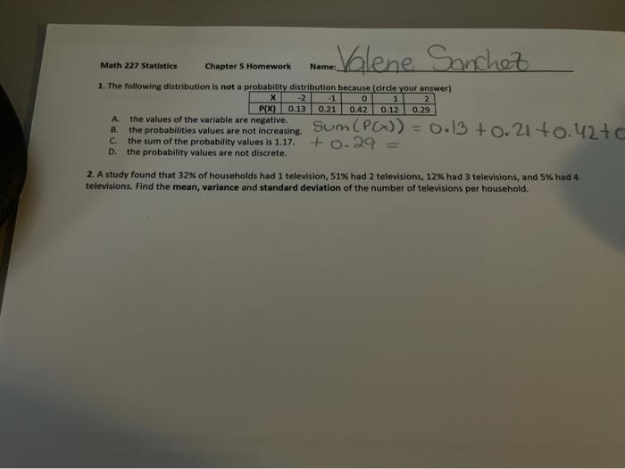 Solved Name: Valene Sanchez Math 227 Statistics Chapter 5 | Chegg.com