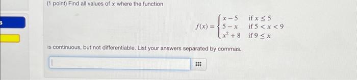 (1 point) Find all values of x where the function x-5 | Chegg.com
