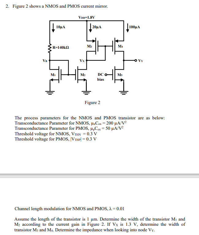 Solved Figure 2 ﻿shows a NMOS and PMOS current mirror.The | Chegg.com