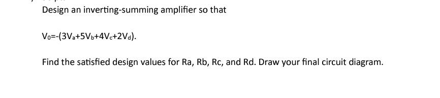 Solved Design an inverting-summing amplifier so that | Chegg.com
