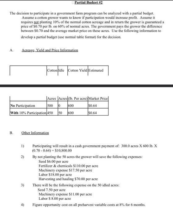 Solved The decision to participate in a government farm | Chegg.com