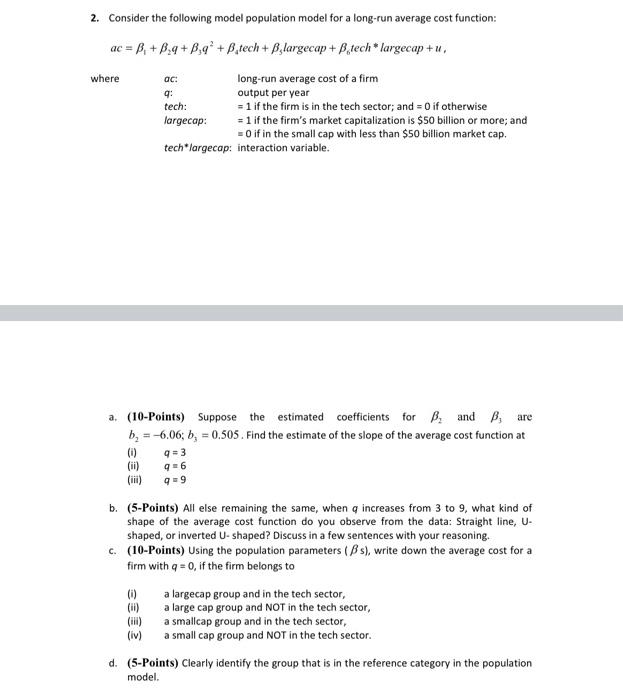 Solved 2. Consider the following model population model for | Chegg.com