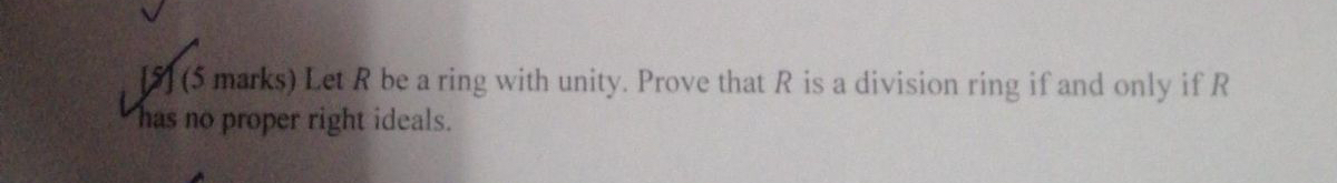 Solved Let R ﻿be a ring with unity. Prove that R ﻿is a | Chegg.com