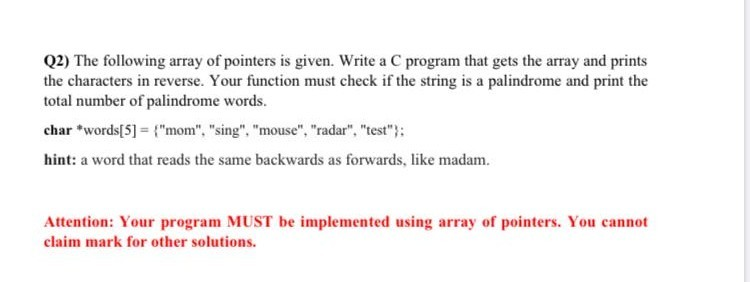 Solved Q2) The following array of pointers is given. Write a | Chegg.com