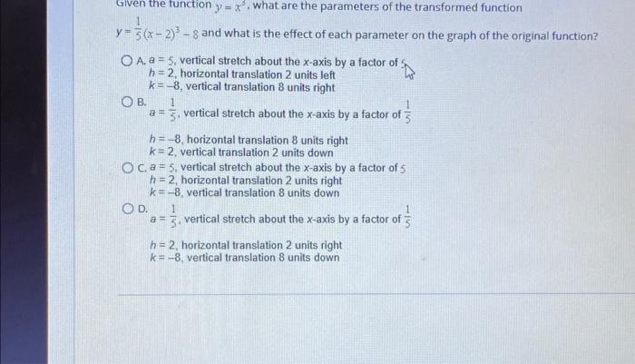 Solved Given the function y=x3. what are the parameters of | Chegg.com