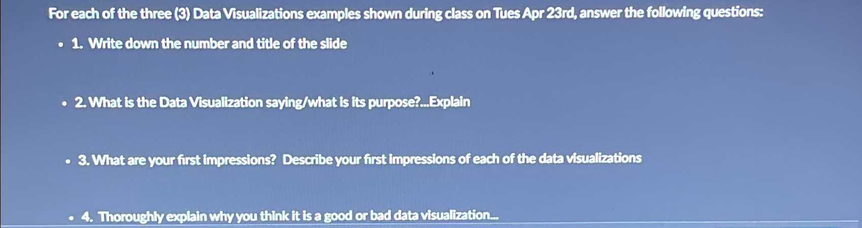 Solved For each of the three (3) ﻿Data Visualizations | Chegg.com
