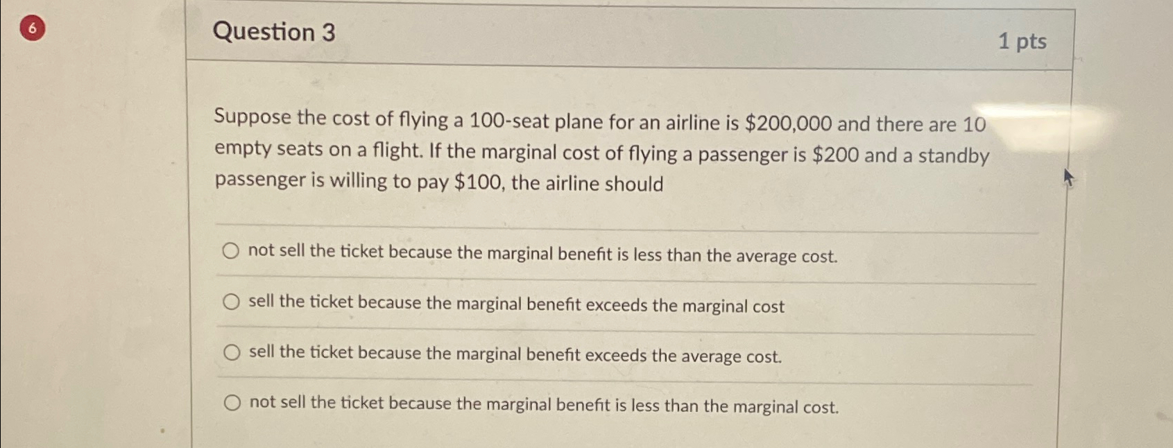Solved Question 31 ﻿ptsSuppose the cost of flying a | Chegg.com