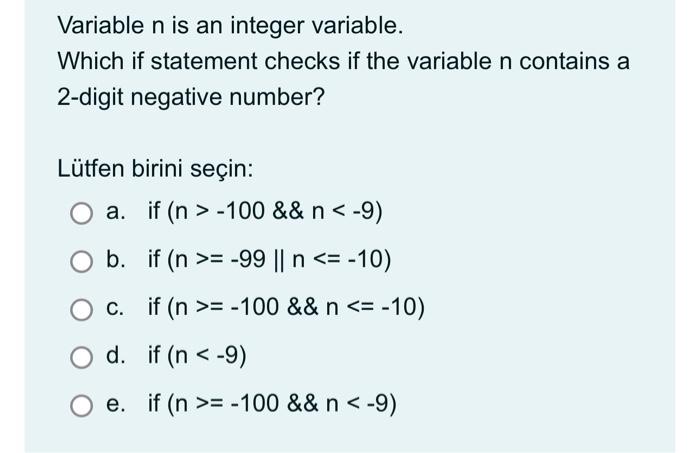 Solved Variable n is an integer variable. Which if statement | Chegg.com