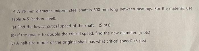 Solved 4. A 25 mm diameter uniform steel shaft is 600 mm | Chegg.com