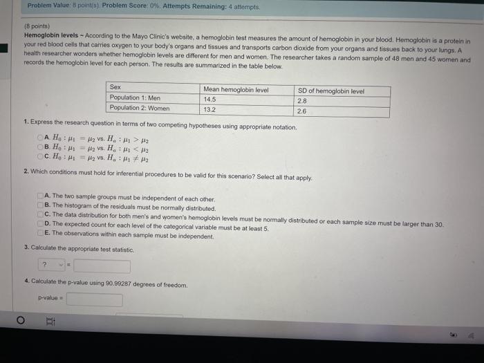 Solved Problem Value 8 Points Problem Score 0 Attempts 8301