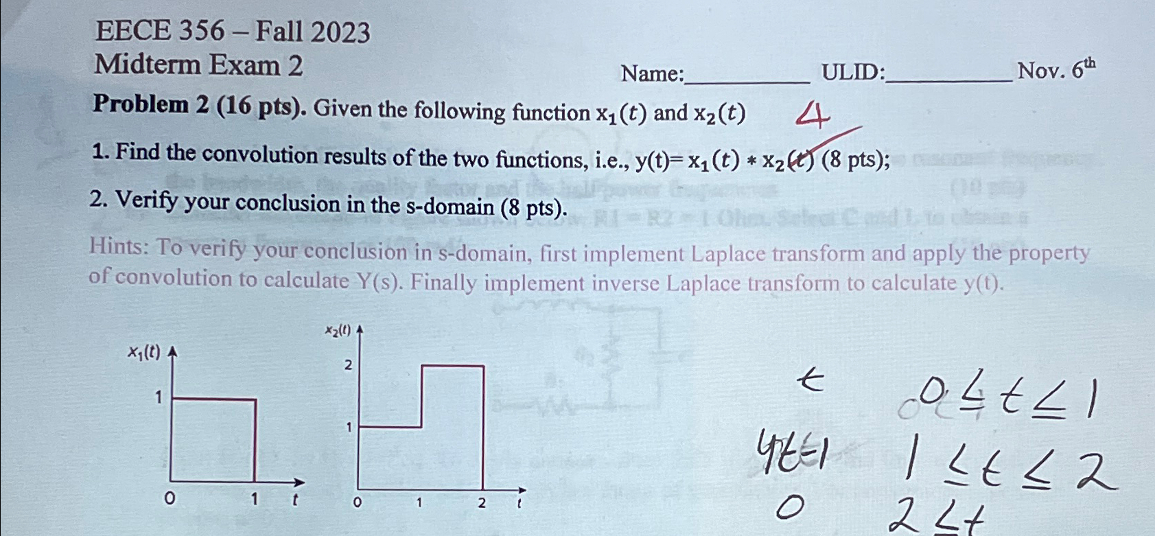Solved EECE 356 - ﻿Fall 2023Midterm Exam 2Name:ULID:Nov. | Chegg.com