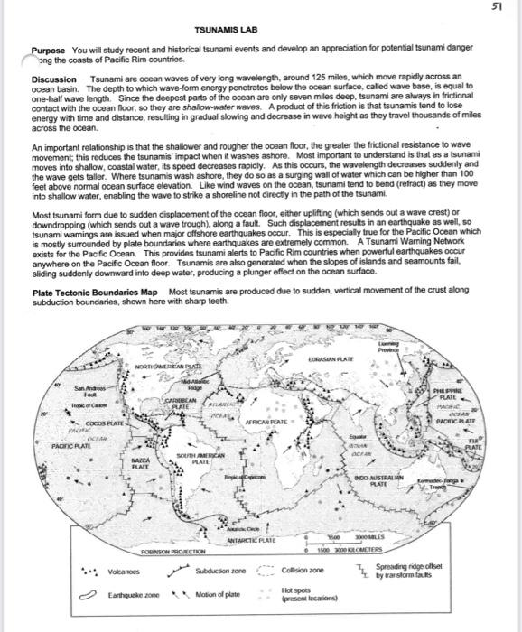 TSUNAMIS LAB Purpose You will study recent and | Chegg.com