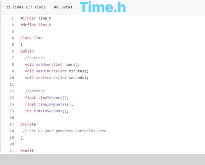 Solved 3 lines (1 sloc) 20 Bytes 7 Aी 1 "include "Time.h" 2 | Chegg.com
