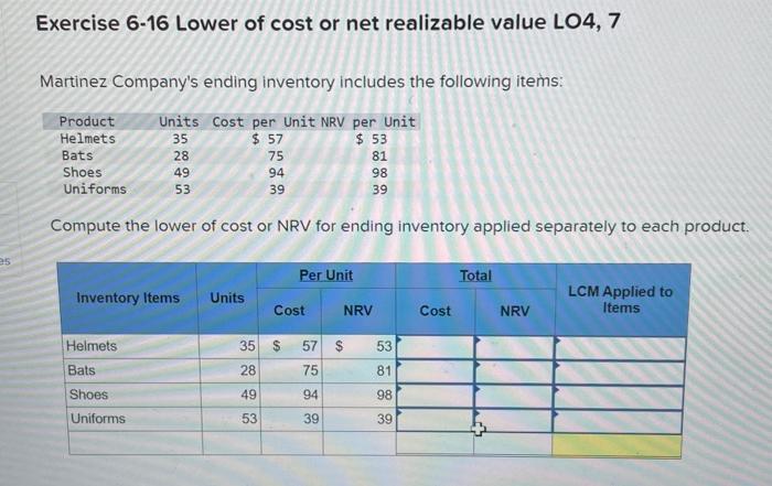 Solved Exercise 6-16 Lower of cost or net realizable value | Chegg.com