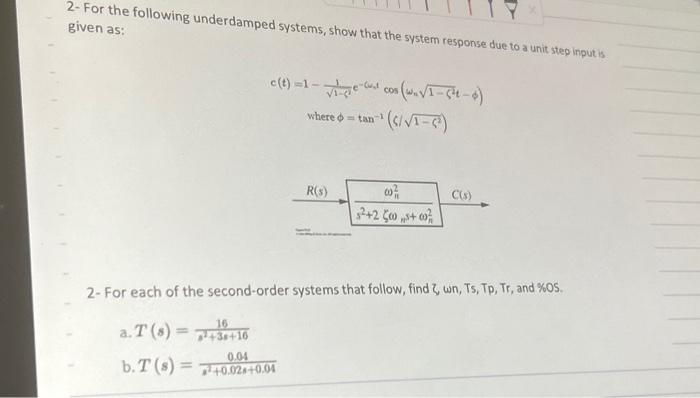 Solved 2- For the following underdamped systems, show that | Chegg.com