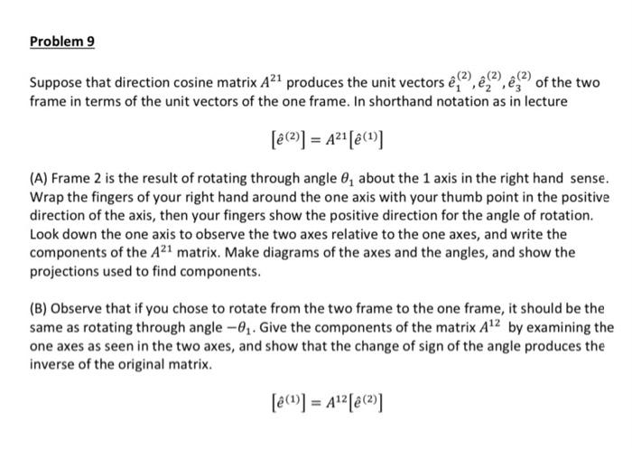 Suppose that direction cosine matrix A21 produces the | Chegg.com