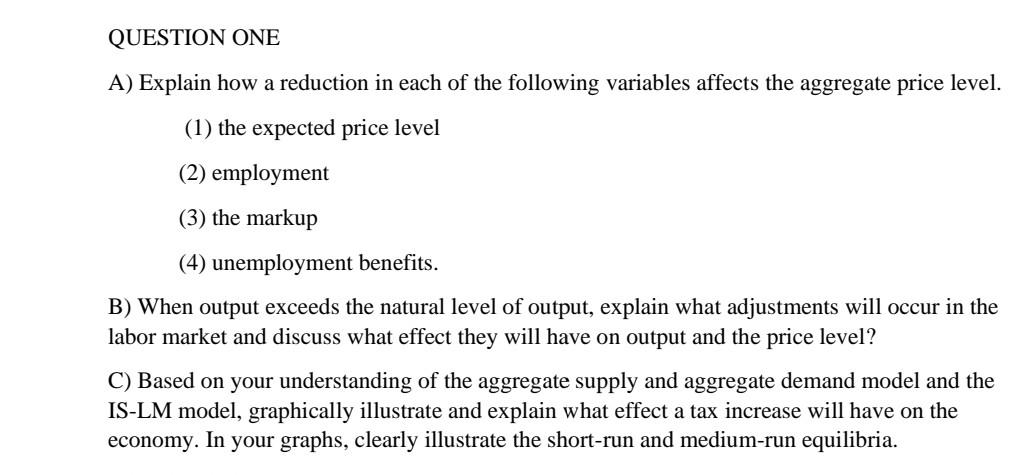 Solved A Explain How A Reduction In Each Of The Following Chegg
