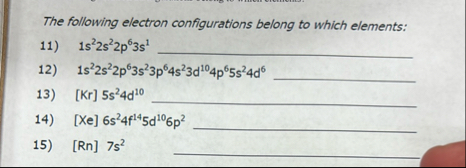 Solved The following electron configurations belong to which | Chegg.com