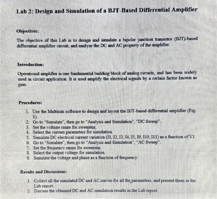 Lab 2: Design and Simulation of a BJT-Based | Chegg.com