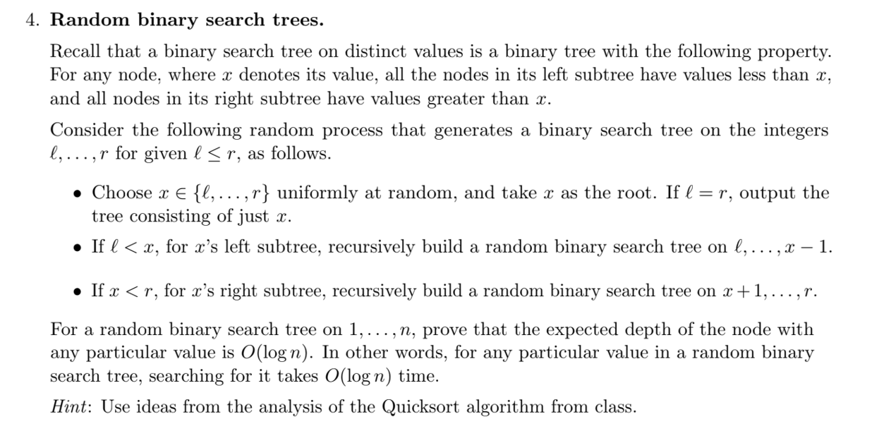 Solved Random binary search trees.Recall that a binary | Chegg.com