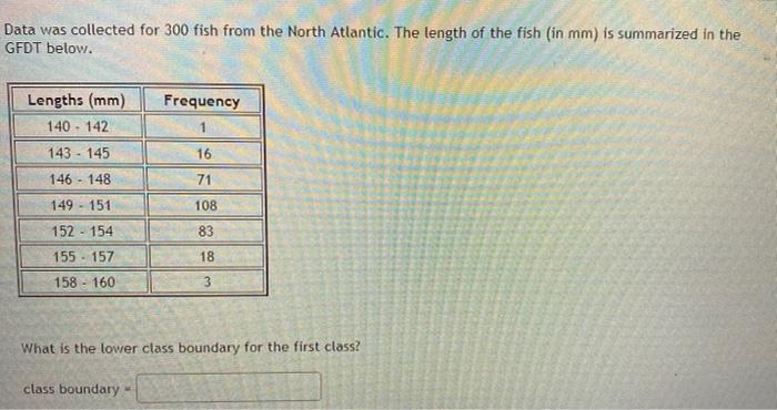 Solved Data was collected for 300 fish from the North | Chegg.com