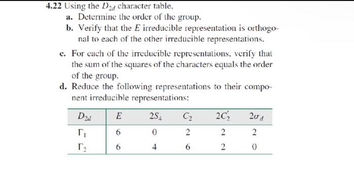 Solved 4.22 Using the D2d character table. a. Determine the | Chegg.com