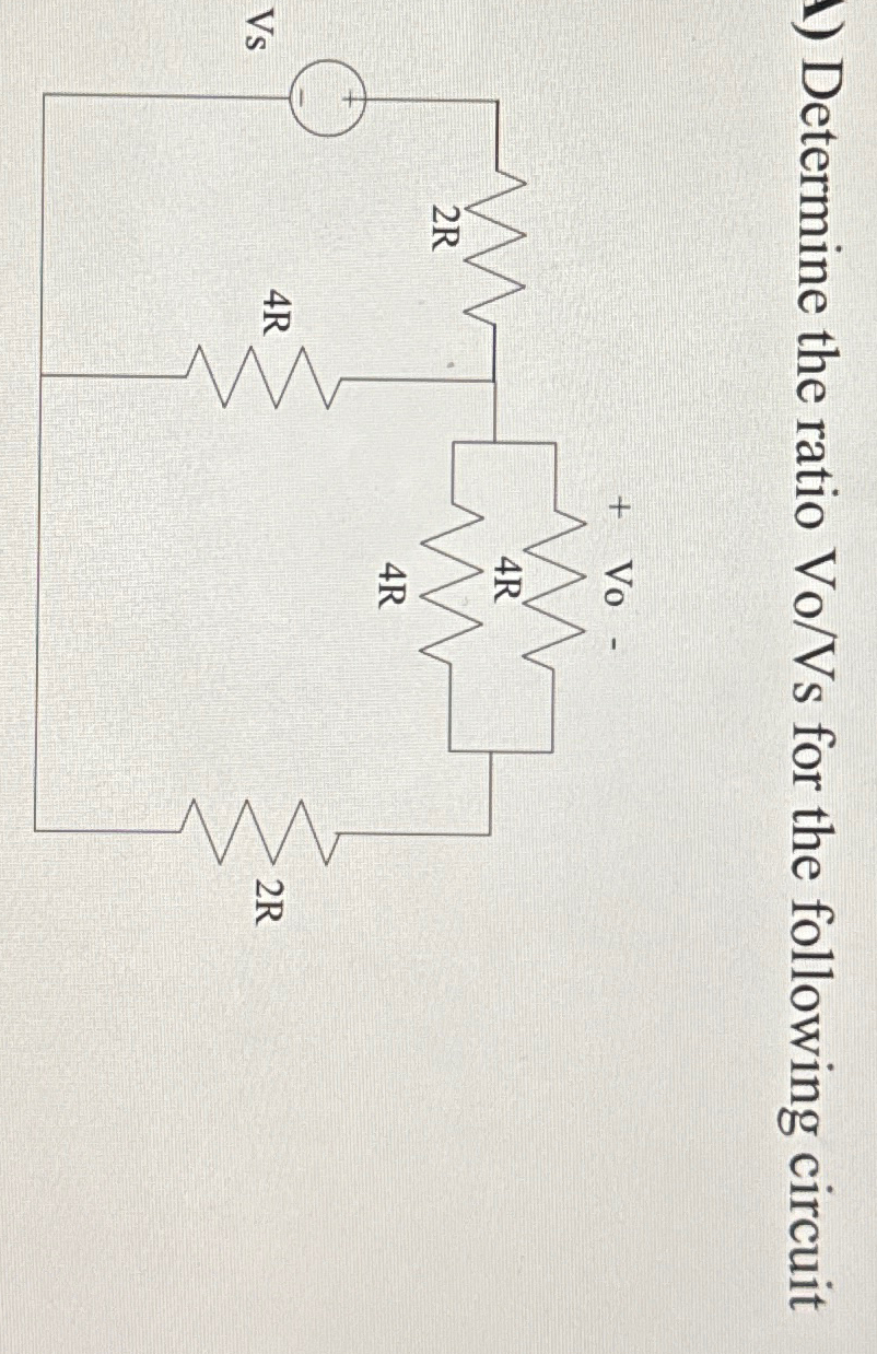 Solved Determine the ratio Vo/Vs for the following circuit | Chegg.com