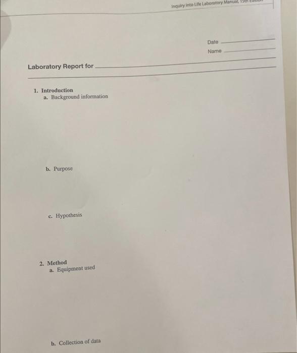 Inquiry into Lite Laboratory Manual 15th LH Date Name | Chegg.com