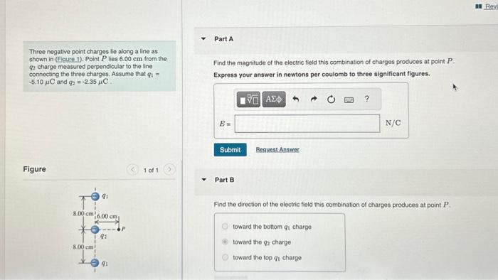 Solved Three negative point charges lie along a line as | Chegg.com