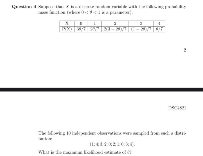 Solved Question 4 Suppose that X is a discrete random | Chegg.com
