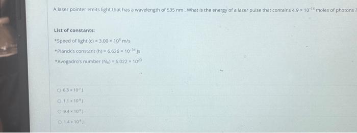 Solved A laser pointer emits light that has o wavelength of | Chegg.com