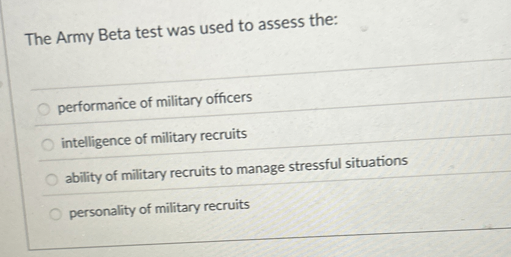 Solved The Army Beta test was used to assess | Chegg.com