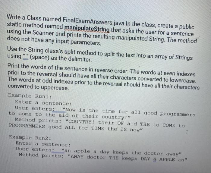 Solved Write a Class named FinalExamAnswers.java In the | Chegg.com
