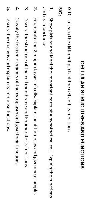 Solved CELLULAR STRUCTURES AND FUNCTIONS GIO: To learn the | Chegg.com