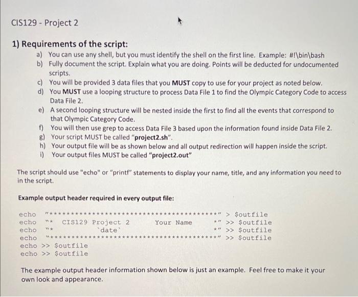 Solved CIS129 - Project 2 1) Requirements of the script: a) | Chegg.com