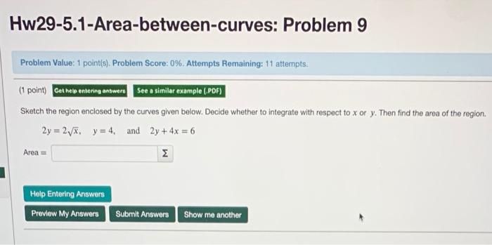 Solved Hw29-5.1-Area-between-curves: Problem 9 Problem | Chegg.com