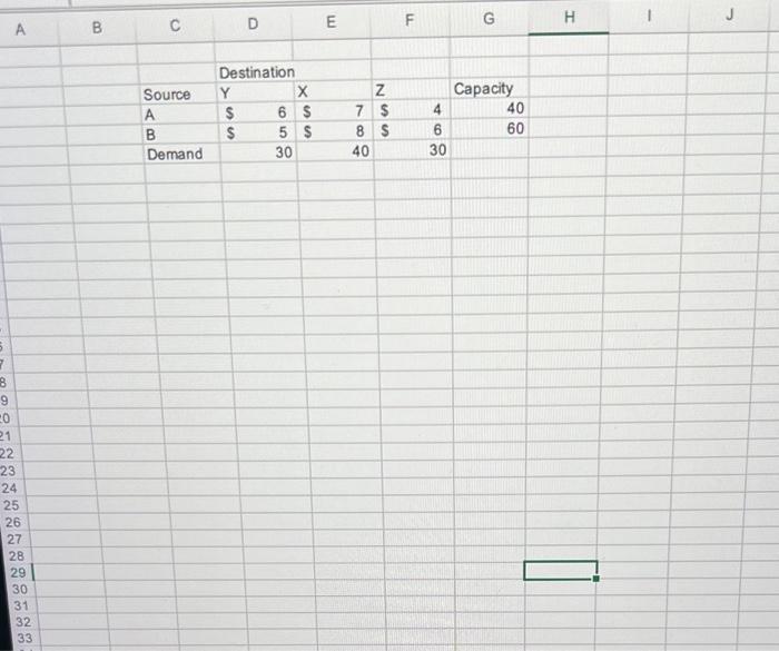 Solved In the Excel file, you will find a table representing | Chegg.com