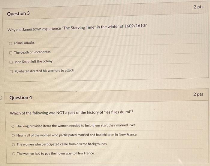 Why did Jamestown experience "The Starving Time" in | Chegg.com