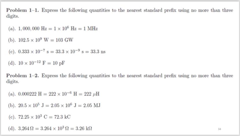 Solved Problem 1-1. ﻿Express the following quantities to the | Chegg.com