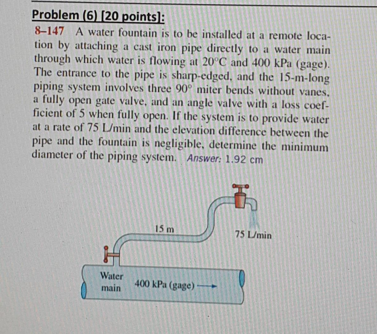 Solved Problem (6) (20 points]: 8–147 A water fountain is to | Chegg.com
