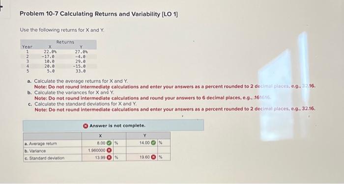 Solved Problem 10-7 Calculating Returns and Variability [LO | Chegg.com